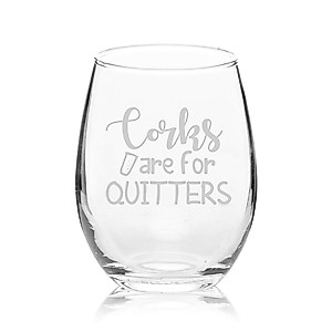 Veracco Corks are for Quitters Funny Birthday Gift Bachelor Party Favors Stemless Wine Glass (Clear, Glass)