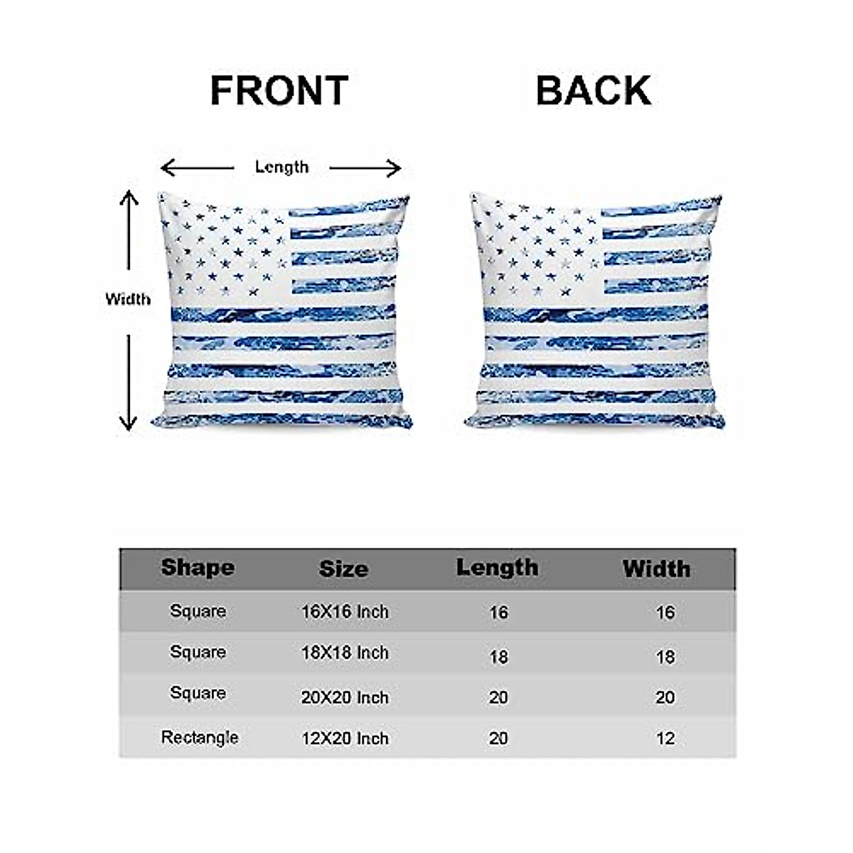 Set of 2 Throw Pillow Covers Square for Home Decor, Independence Day Camo American Flag Patriotic 18x18 Inch Cotton Reversible Pillow Case Sofa Soft Cushion Cases for Bedroom Couch Bed Car Chair