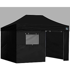 Eurmax USA Full Zippered Walls for 10 x 15 Easy Pop Up Canopy Tent,Enclosure Sidewall Kit with Roller Up Mesh Window and Door 4 Walls ONLY,NOT Including Frame and Top（Black）