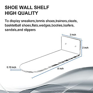 Acrylic Floating Clear Sneaker Shelves Wall Mount Set of 6 for Shoe Display，Floating Shoe Display Shelves for Bedroom, Gaming Room, Living Room，entrance hall