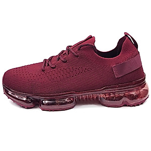 Forever Link Womens Air Cushion Fashion Sneakers Breathable Knit Comfortable Lightweight Walking Shoes, Burgundy, 8