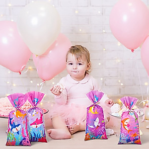 Hotop 100 Pcs Cute Baby Pink Shark Cellophane Bags Pink Shark Gift Treat Bags Plastic Goodie Candy Bags with 150 Ties Shark about 27.5 X 12.5 cm