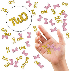 INNORU Bow Two Confetti Glitter, Baby Girl 2nd Birthday Paper Scatter, Kid 2nd Birthday Anniversary Party Table Decorations Confetti, 120pcs