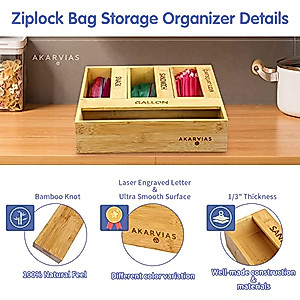 Akarvias Ziplock Bag Organizer for Kitchen Drawer-Large Storage Space,Food Storage Bag Organizer,Bamboo Plastic Bag Holder,Sandwich Bag Organizer-Upgrade Convenient Openings-Fits Quart Slider Bag