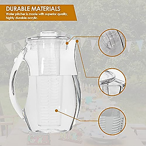 Acrylic Water Infuser Pitcher, Beverage Storage Container with Lid, Ideal for Iced Tea and Fruit Infused Beverages (2.9qt, 93oz, Clear)
