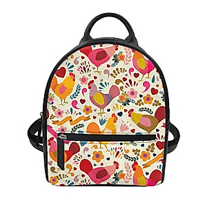 Womens Casual Backpack Cartoon Chicken Pattern School Travel Small Daypack Bag