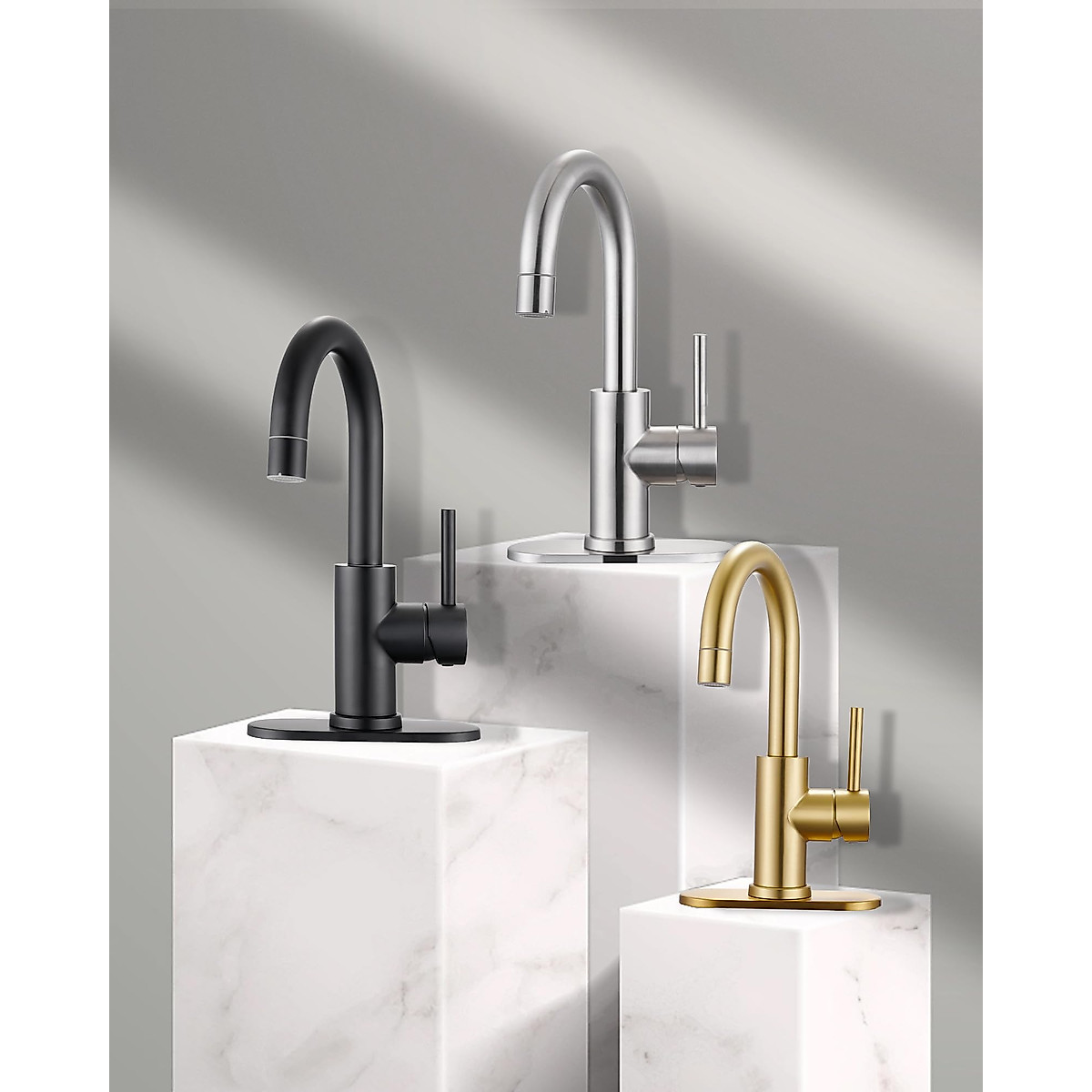 Tohlar Bar Sink Faucet Brushed Nickel, Single Handle Bathroom Faucet for Sink 1 or 3 Hole, Wet Bar/Pre-Kitchen Faucet with 4-Inch Deck Plate & Sprayer, Bathroom Sink Faucet with 360°Swivel Spout