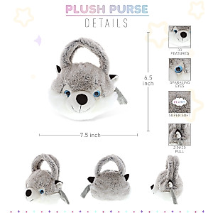 DolliBu Husky Plush Handbag - Super Soft Plush Stuffed Animal Purse for Children's Accessories, Kids Hand Bag Toy Purse, Pretend Play, Fluffy Dress Up Toy Purses for Girls & Boys