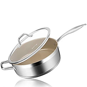 Duxtop Ceramic Non-stick Sauté Pan, Induction Stainless Steel Sauté Pan, 5.5-Qt Deep Skillet with Lid, Professional Grade and Impact-bonded Technology, FUSION Ti