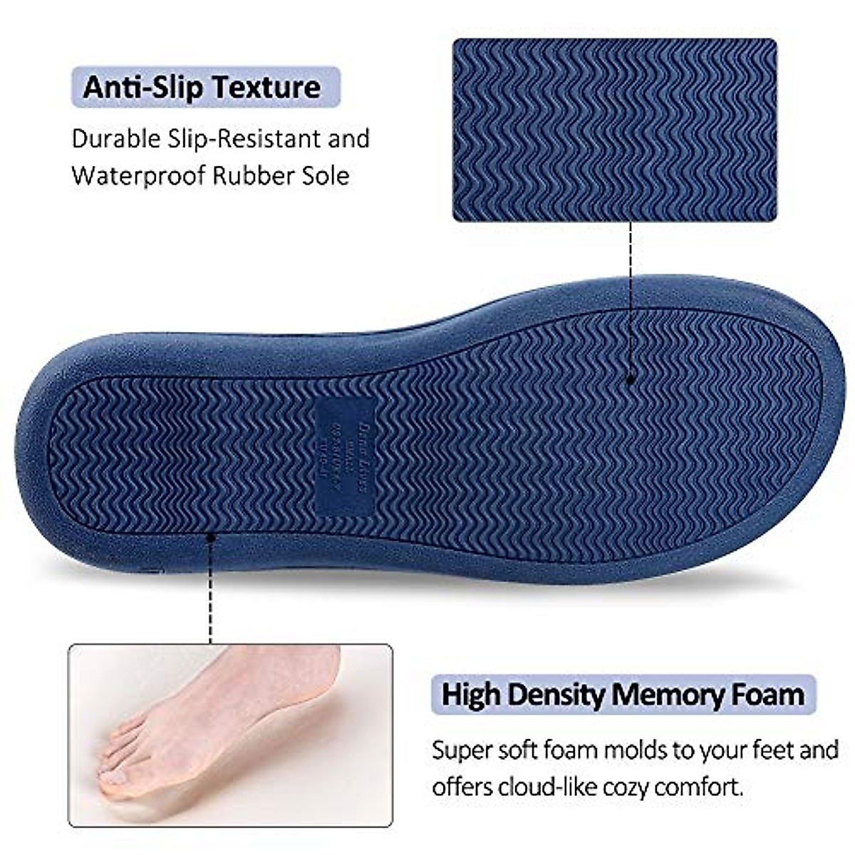 DL Women's Open Toe Cross Band Slippers, Memory Foam Slip on Home Slippers for Women with Indoor Outdoor Arch Support Rubber Sole, Navy, 7-8
