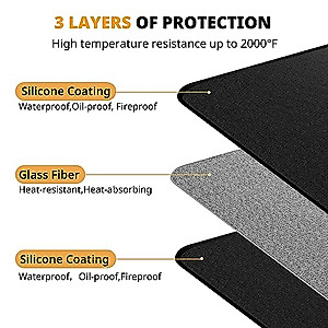 EasyAcc 24 x 31in Fireproof-Grill Mats for Outdoor Tabletop Grill to Protect Your Grill Table-Fireproof-BBQ Barbecue Mat Heat Resistant Grill Table Mat-Waterproof & Oilproof BBQ Mat-Black (0.6mm)