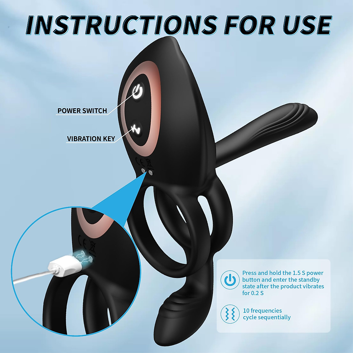 Vibrating Cock Ring with Couple Vibrator,Silicone Penis Ring Mens Vibrator with 9 Modes Vibrating,Male Sex Toy for Harder Stonger G-Spot Clitoral Vibrators,Adult Sex Toys for Men Women Couple