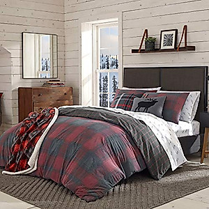 Eddie Bauer - Queen Duvet Cover Set, Cotton Reversible Bedding with Matching Shams, Plaid Home Decor with Button Closure (Cattle River Red, Queen)