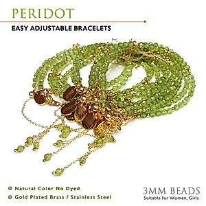 Morchic 3mm Green Peridot Gemstone Faceted Beads Womens Strand Bracelet, Easy Adjustable 7-9 Inch Birthday Gift