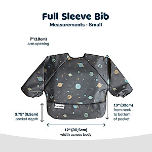 Tiny Twinkle Mess Proof Baby Bib, Cute Full Sleeve Bib Outfit, Waterproof Bibs for Toddlers, Machine Washable, Tug Proof Closure, Baby Smock for Eating, Long Sleeved (Space, Small 6-24 Months)