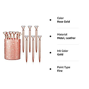 BBTO Rose Gold Pen Holder with 6 Pcs Bling Diamond Pens, Pencil Cups for Desk Glitter Bling Desk Organizer Makeup Brush Holder for Women Girls Classroom Offices Home, Rose Gold