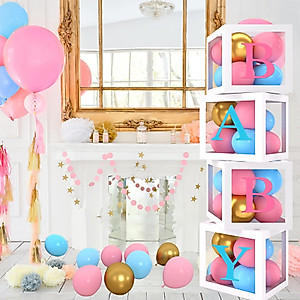 Gender Reveal Baby Balloon Boxes Decorations, Pink Blue Balloon Arch Garland Kits With 4pcs Baby Boxes, Gender Reveal Backdrop for Baby Shower,Boy or Girl gender Reveal Party Supplies(141pcs)