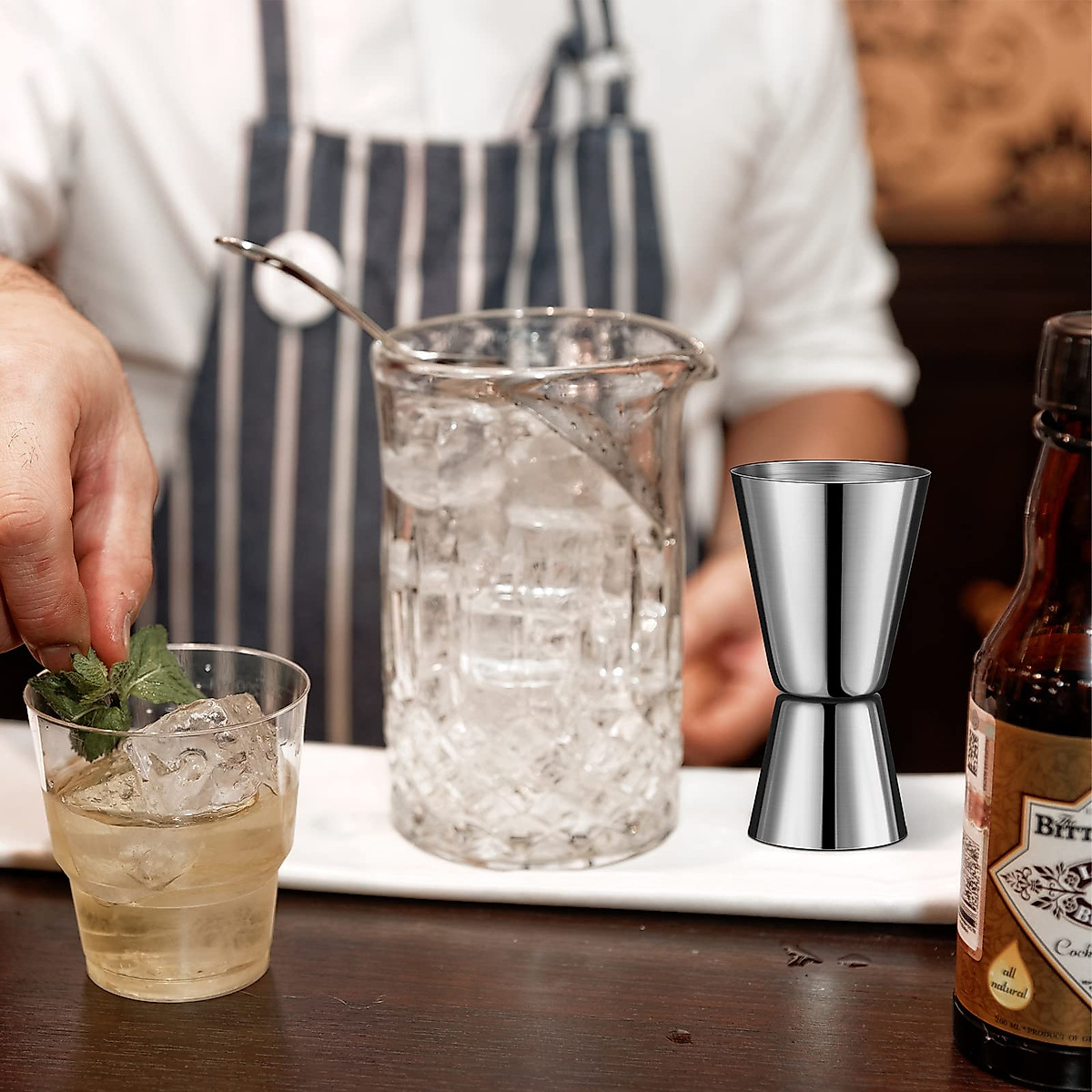 4 Pcs Double Cocktail Jigger 2 Size Stainless Steel Japanese Style Bar Measuring Jigger Cocktail Alcohol Measuring Tools for Bartender Bartending, 1/2 oz and 1 oz, 1 oz and 2 oz, Silver