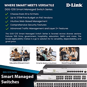 D-Link 28-Port Gigabit Smart Managed Switch | 24 GbE + 4 SFP Combo Ports | L2+ | VLANs | Cable Diagnostics | Web UI | Rackmount | Fanless | NDAA Compliant | Lifetime Warranty (DGS-1210-28)