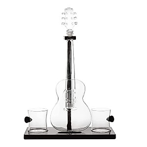 Guitar Whiskey & Wine Decanter & Mahogany Base - The Wine Savant 1000 ML Glass Decanter with 2 10oz Glasses 14" For Whiskey Music Lover & Guitar Player Gifts Musician Music Lovers