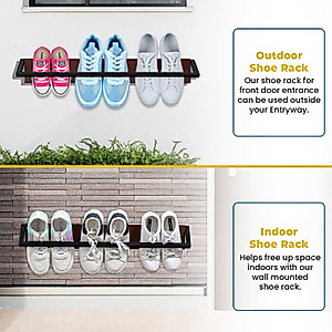 SHOP SEAGULL Wall Mounted Shoe Rack - 28 x 5 x 1 Inches - Dark Wood Over Natural Pine Wood, Holds 3 Pairs of Shoes, Entryway Shoe Rack - Shoe Storage for Small Space - for Closet, Mudroom