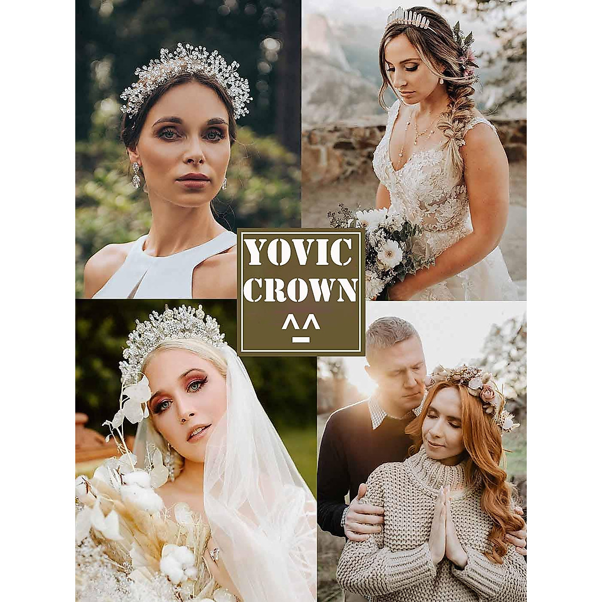 Yovic Baroque Wedding Crowns Gold Rhinestone Bridal Crown and Tiara Crystal Bride Crown Prom Costume Party Hair Accessorise for Women and Girls(F)
