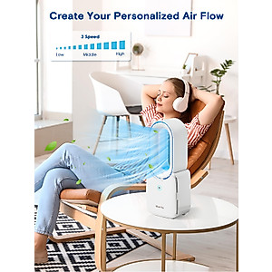 let'me Desk Fan,Portable Bladeless Fan 11.8 inch Small Personal Cooling Fan with 5 Colors Touch Control LED Light,Quiet Table Fan for Home, Office, Bedroom