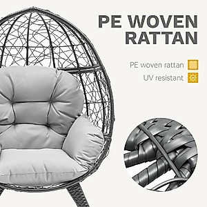 DWVO Egg Chair Patio Rattan Chair with Stand Anti-Slip All-Weather Poratble Adjustable Chair Feet Wicker Egg Lounger Chair for Indoor Outdoor 330LBS (Grey)
