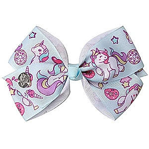 7pc 5" Large Hair Bows for Girls, JOJO Siwa Grosgrain Ribbon Hair Barrettes with Heart Emblem Accessories for Toddler