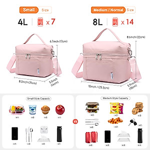 NOL Insulated Lunch Bags for Women Small Cute Cooler Bag Lightweight Nylon Waterproof Kids Lunch Box For Work (Small, Pink)
