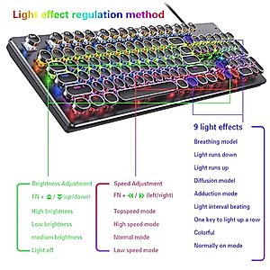 HAMIO Mechanical Gaming Keyboard with 9 RGB LED Rainbow Backlit 100% Anti-ghosting Keyboard with Blue Switches for Windows PC/MAC Games (Back（Square keycap）)