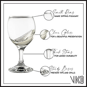 Vikko 5.5 Ounce Wine Glasses, Set of 12 Beautifully Shaped Wine Glass, Thick and Durable Construction, For Parties, Entertaining, and Everyday Use, Dishwasher Safe