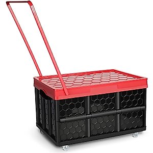 Astarama Foldable Storage Bins withLid, Stackable Storage Box with Removable Pulleys and Trolley, RetractableFoldable Storage Box (Black)