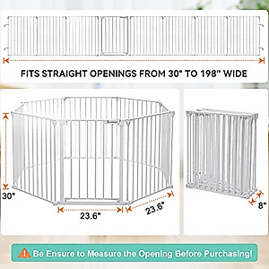 COMOMY 198" Baby Gate Extra Wide, Dog Gate Pet Gate for House Stairs Doorways Fireplace, Adjustable 3 in 1 Play Yard Child Safety Gate, Auto Close, Hardware Mounted (30" Tall, White)