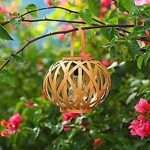 Solar Metal Woven Lanterns Outdoor - 10"*8" Waterproof Hanging Cordless Lantern with Edison Bulb Farmhouse Decor for Yard Patio Garden Home