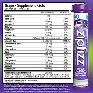 Zipfizz Energy Drink Mix, Electrolyte Hydration Powder with B12 and Multi Vitamin, Grape 20 Count (Pack of 1)