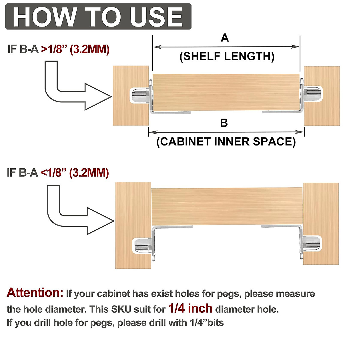 WINKING MOON 1/4 Inch (6.35mm) Shelf Pins L-Shaped Metal Support Pegs Bracket-Style Clips for Bookshelf Kitchen Cabinet Cupboard Shelves Holders, 20 PCS Nickel Plated Silver