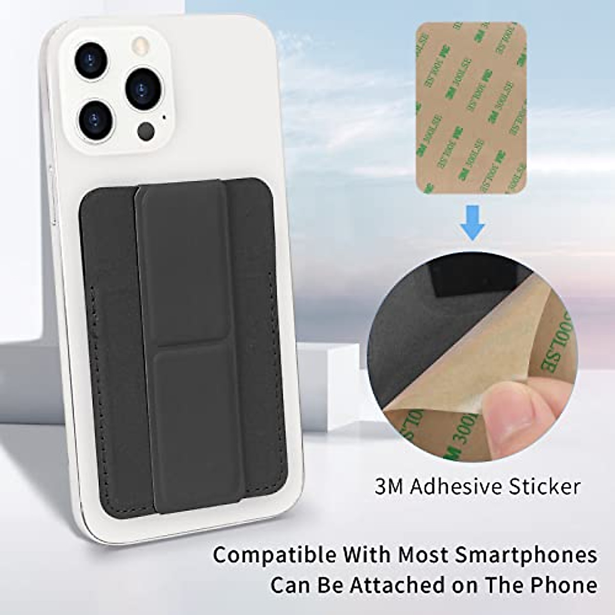 WWW Card Holder with Stand for Back of Phone,Secure Stick on Wallet,PU Leather Credit Cards Holder for Cell Phone with 3M Adhesive Sticker for Smart Phones,Black