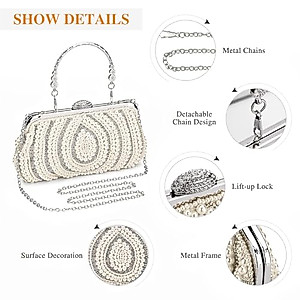 Tanpell Pearl Clutch Purses for Women Evening Bag Rhinestone Handbag for Wedding Evening Casual Party (Beige)