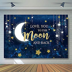 Avezano Love You to The Moon and Back Backdrop for Baby Shower Birthday Party Decoration Sky Moon Gold Stars Twinkle Twinkle Little Star Gender Reveal Photography Background (7x5ft)