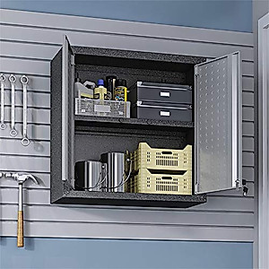 Pemberly Row Metal 2 Door Wall Mount Floating Garage Storage Cabinet with Lock in Grey
