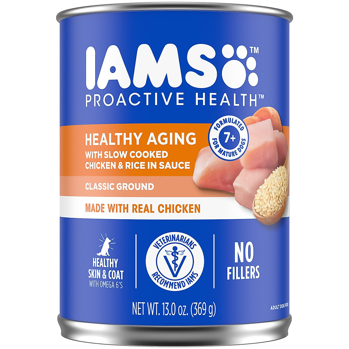 IAMS PROACTIVE HEALTH Healthy Aging Wet Dog Food Classic Ground with Slow Cooked Chicken and Rice, 12-Pack of 13 oz. Cans