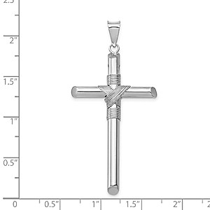 Diamond2Deal 14k White Gold Polished Tube Cross Pendant (L- 51.36 mm W- 27.47 mm)