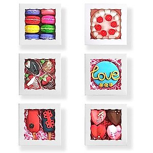 JCXGRVC 50PCS 5x5x2 Inch Bakery Boxes Chocolate Covered Strawberries Boxes for 4 Mini Cake Boxes Cookies Macaron Boxes Pie Boxes Browines boxes