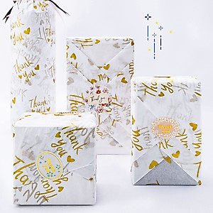 MR FIVE 30 Sheets White with Gold Thank You Tissue Paper Bulk,20" x 28",Thank You Tissue Paper for Packaging,Gift Bags,Gold Gift Wrapping Tissue for Graduation,Birthday,Thanksgiving