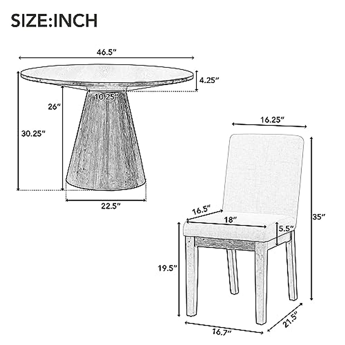 FIQHOME Round Set 5 Piece Retro Style, Wood 4,Kitchen Table and 4 Upholstered Chairs for Living, Dining Room,Black