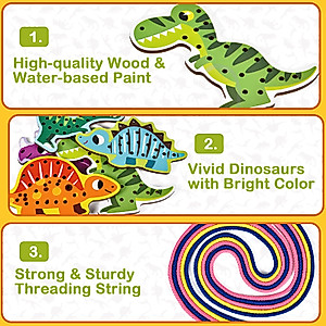 Atoylink 5 Pack Dinosaur Lacing Cards Wooden Threading Lacing Toy for Toddlers Travel Toys Preschool Games Fine Motor Skills Educational Toys for 3+ Year Old Kids Gifts