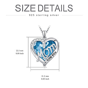 TOUPOP Mom Necklace for Women with Crystal March Birthstone s925 Sterling Silver I Love You Forever Heart Pendant Necklace Birthday Jewelry Gifts for Mama Mother Grandma