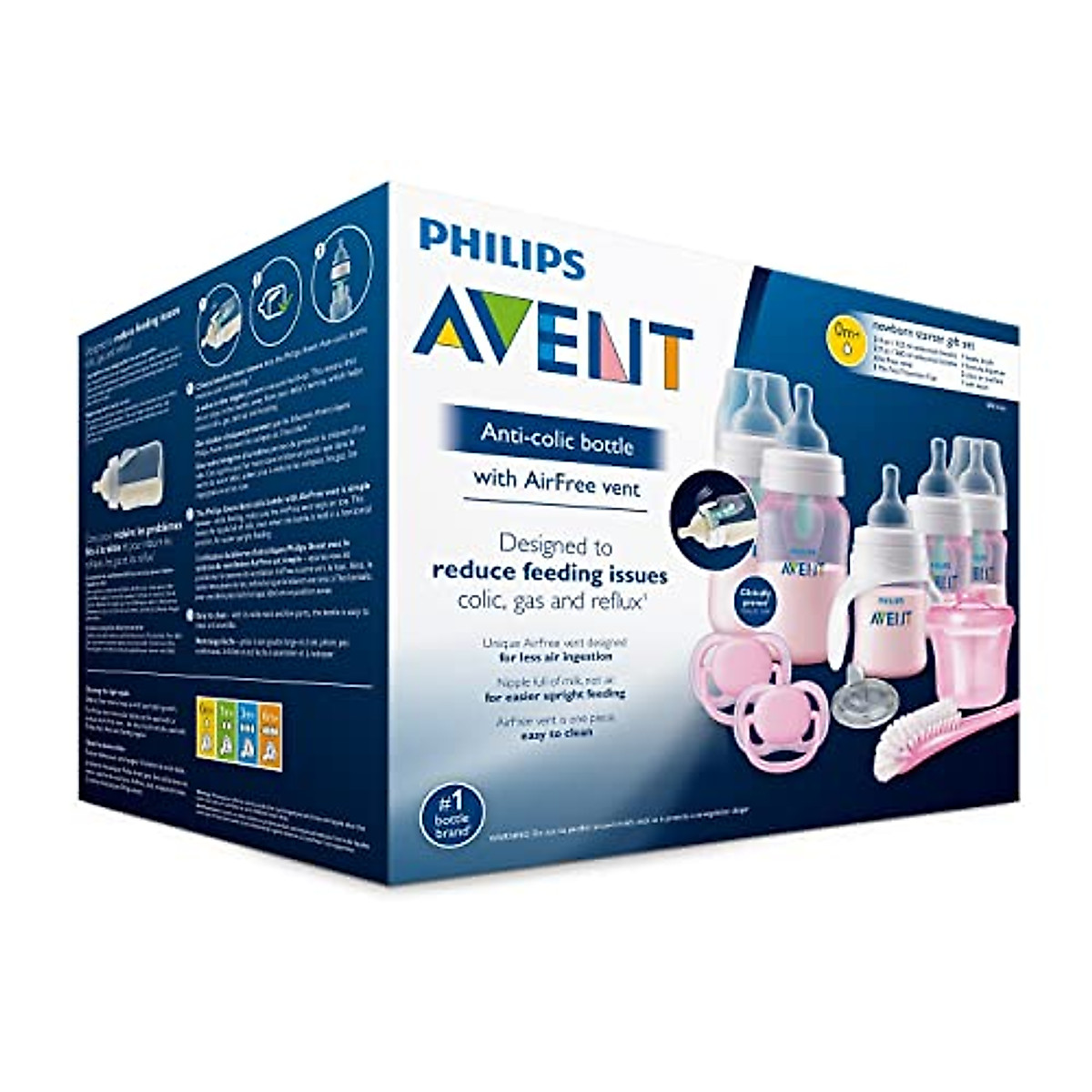 Philips AVENT Anti-colic Baby Bottle with AirFree vent Beginner Gift Set Pink, SCD393/04