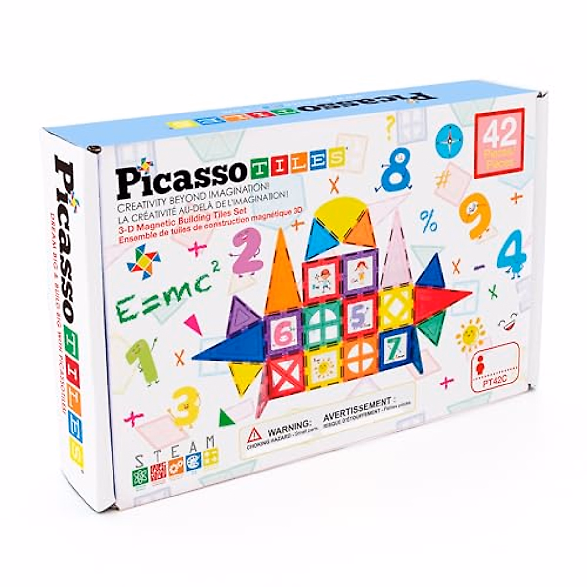 PicassoTiles Magnetic Building Blocks with Tiles and Click-in Educational Graphic Arts Magnet Construction Toy Set STEM Learning Playset Child Brain Development Stacking Playboard